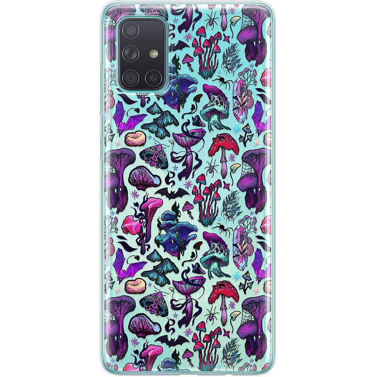 TPU Phone Case Compatible with Samsung A72 A71 5G A70 A51 A50 A32 A21 A11 A12 A13 A14 A01 Clear Silicone Forest Mushrooms Lightweight Amanita Witchy Magic Moth Shockproof Protective Bats