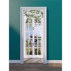 LIUCOGXI 3D Door Murals Wallpaper Landscape Stickers Peel and Stick Waterproof Self-Adhesive Removable Garden Wall Art Decoration for Home Office Pastoral 30.3"x78.7"