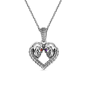 AILIN 925 Sterling Silver/Stainless Steel Personalized Skull Heart Necklace With Birthstones January To December Cubic Zirconia Eye Crystal Party Birthday Valentine's Day Jewelry Gifts For Women Men