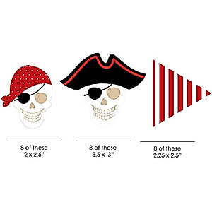 Beware of Pirates Paper Straw Decor - Pirate Birthday Party Striped Decorative Straws - Set of 24