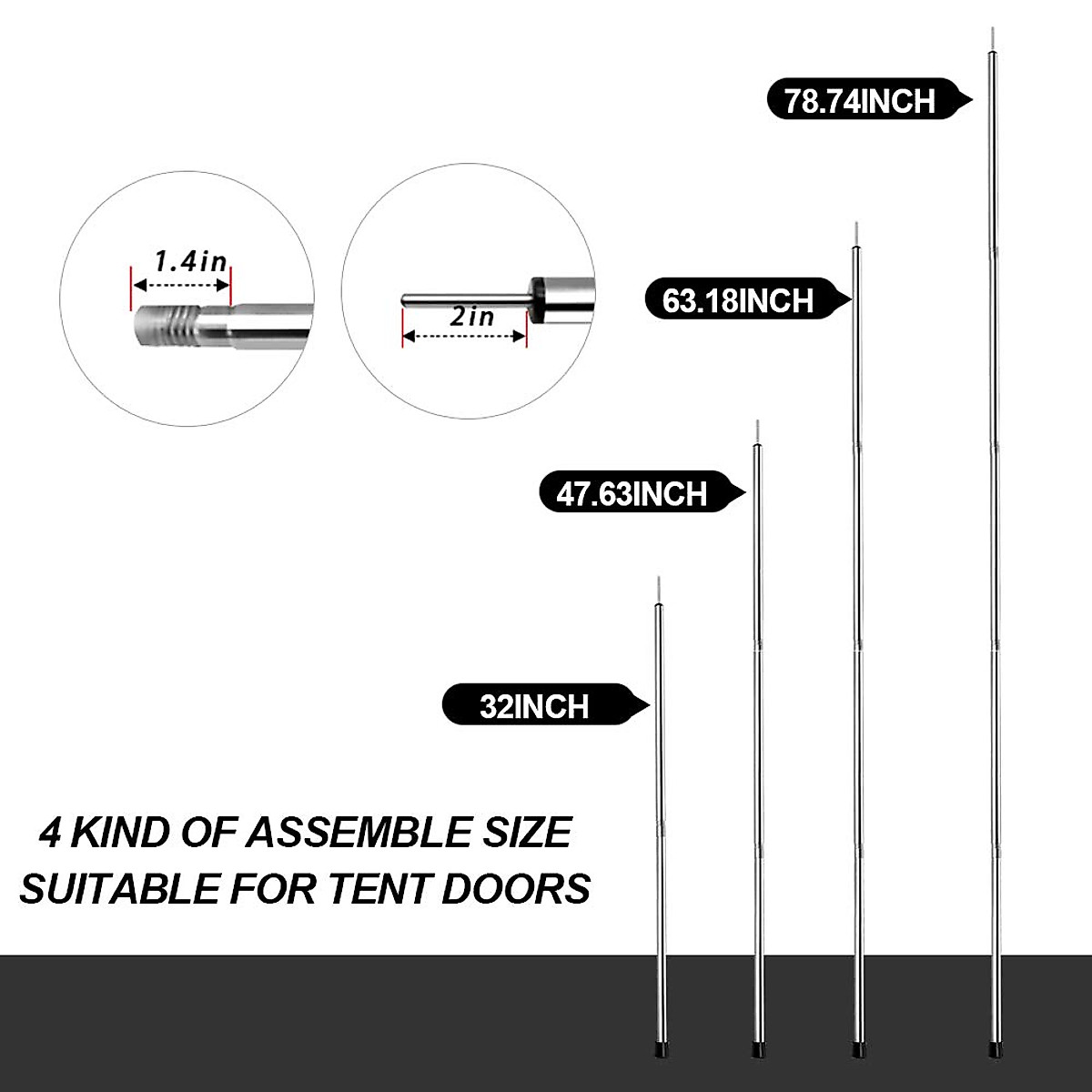 SANLIKE Tent Poles for Tarp, 6.6' Tarp Poles Set of 2, Tent Poles Replacement, Telescoping Pole, Canopy Poles, Camping Poles for Rooftop Tents, Trekking Pole Tent for Trailor, Rain Fly, Camper, Awning