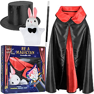 Click N' Play Magician Costume Kids Size, Magician Kit, Halloween Dress Up & Pretend Play Set Complete with a Magic Set: Magic Hat, Magic Wand & Rabbit Magic Tricks, Magic Kit for Kids Age 8-10