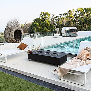 Valencia Concrete Fire Pit 62" x 30" Outdoor Patio Firepit Includes Fire Glass Modern Fire Pits & Outdoor Fireplaces for Garden, Deck, Indoor & Outdoor Heating