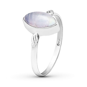 Koral Jewelry marquise Moonstone Ethnic Delicate Ring 925 Sterling Silver Vintage Tribal Gipsy Boho Look (7)