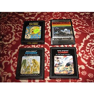 Atari 2600 4-Game Cartridge Lot - Pac-Man Defender Demon Attack Combat