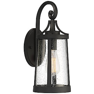 Rover Rustic Farmhouse Industrial Outdoor Wall Light Fixture Black Metal 15 1/2" Clear Seedy Glass for Exterior House Porch Patio Outside Deck Garage Yard Front Door Garden Home - Franklin Iron Works