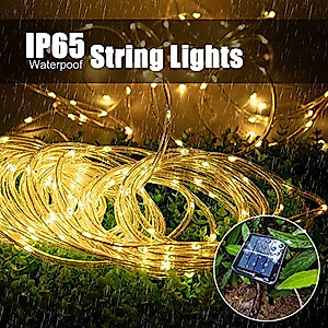 Solar Rope Light 33FT 100L IP65 Waterproof Outdoor LED Copper Fairy String Tube Lights for Party Garden Porch Yard Home Wedding Christmas Halloween Holiday Tree Decoration Lighting (Warm White)