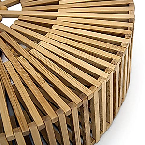 summer beach holiday bamboo woven bag retro portable straw woven bag Tote Bamboo Handbag Bown straw bag Acrylic rattan bag drawstring beach bags for summer (X-Small(10.23"x11"x3.2")),Natural)