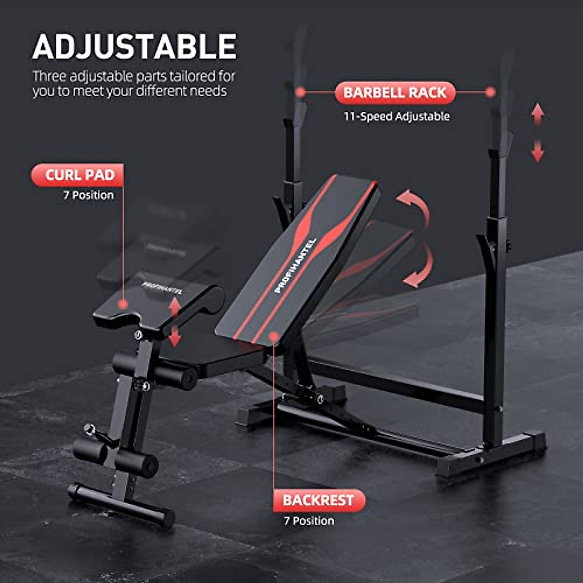 Adjustable Weight Bench, Olympic Workout Bench, Barbell Bench Press Set with Barbell Rack and Bench, Leg Exercises Preacher Curl Rack, Home Exercise Equipment