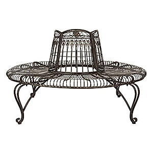 Safavieh PAT5019A Collection Abia Antique White Wrought Iron 50" Outdoor Tree Bench, Rustic Brown
