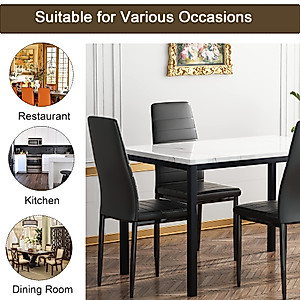 AWQM 5 Pieces Dining Table Set, Kitchen Table Set with Faux Marble Top Table and 4 Faux Leather Upholstered Chairs for Kitchen, Breakfast Nook, Dining Room, White+Black