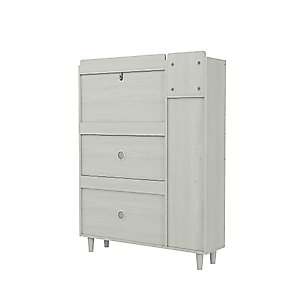 Millies Versatile Entryway Shoe Storage Cabinet with Rattan Accents, Modern Wood Shoe Organizer with Flip Drawers, Compact Hallway Furniture with Side Shelves & Hooks