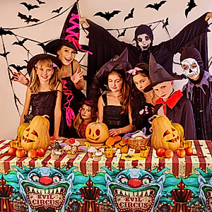 Tiamon 3 Pieces Halloween Tablecloth Horror Circus Table Cover Giant Evil Clown Tablecloth Halloween Circus Plastic Table Cover for Horror Circus Carnival Theme Halloween Party Scary Vampire Decor