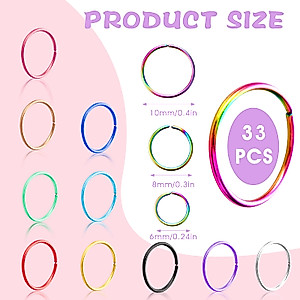 Yolev 36Pcs 20G Nose Ring Hoop for Women Men Stainless Steel Nose Ring Hoop Nose Piercing Jewelry Stainless Steel Helix Tragus Lip Septum Ring Cartilage Earring