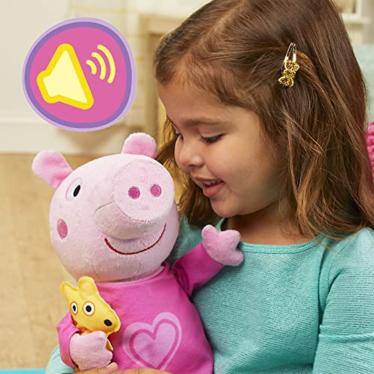 Peppa Pig Peppa’s Bedtime Lullabies Singing Plush Doll, 11 Inch Interactive Stuffed Animal, Preschool Toys for 18 Month Year Old Girls and Boys and Up, with Teddy Bear Accessory