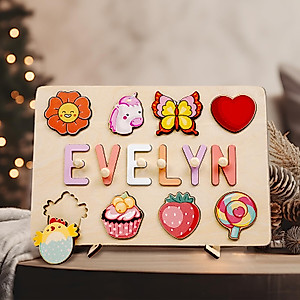Baosity Name Puzzle for Kids Personalized, Custom Baby Easter Gifts, Easter Basket Stuffers, 1st birthday gifts, Wooden Puzzles for Toddlers, Early Learning Toys for Baby Boy or Baby Girl