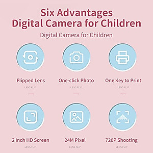 Kids Camera, Mini Childrens Camera Can Shoot or Print at Any Time,Birthday Gifts for Boys Age 3-9, HD Digital Cameras for Portable Toy for 3 4 5 6 7 8 Year Old Girl with 32GB SD Card (Blue)