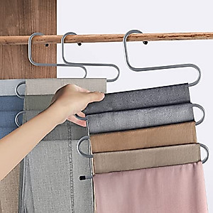 Pants Hanger Multi-Layer S-Style Jeans 6 PACKTrouser Hanger Closet Stainless Steel Rack Space Saver for Tie Scarf Jeans Clothes