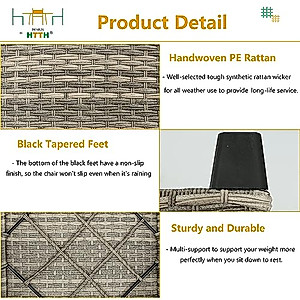 HTTH 5 Pieces Patio Furniture Sets PE Rattan Wicker Outdoor Conversation Set Patio Sectional Sets Patio Sofa Couch Set with 2 Ottomans for Porch,Balcony,Lawn (Grey-Blue)