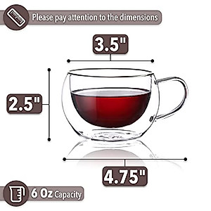 BTaT- Insulated Espresso Cups, Glass Tea Cups, Set of 4 (6 oz, 180 ml), Glass Coffee Mugs, Espresso Cups, Double Wall Glass Cups, Latte Cups, Tea Glasses, Latte Mug, Espresso Glass