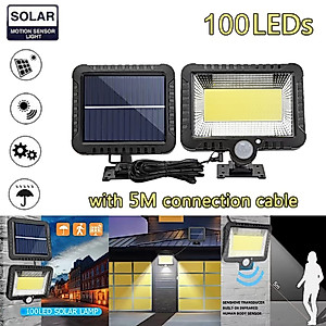 BiteBoom Solar Wall Light with Motion Sensor - Wired Security Light for Garden, Patio, Path - IP65 Waterproof & Bright - 100 COB LED Split Design