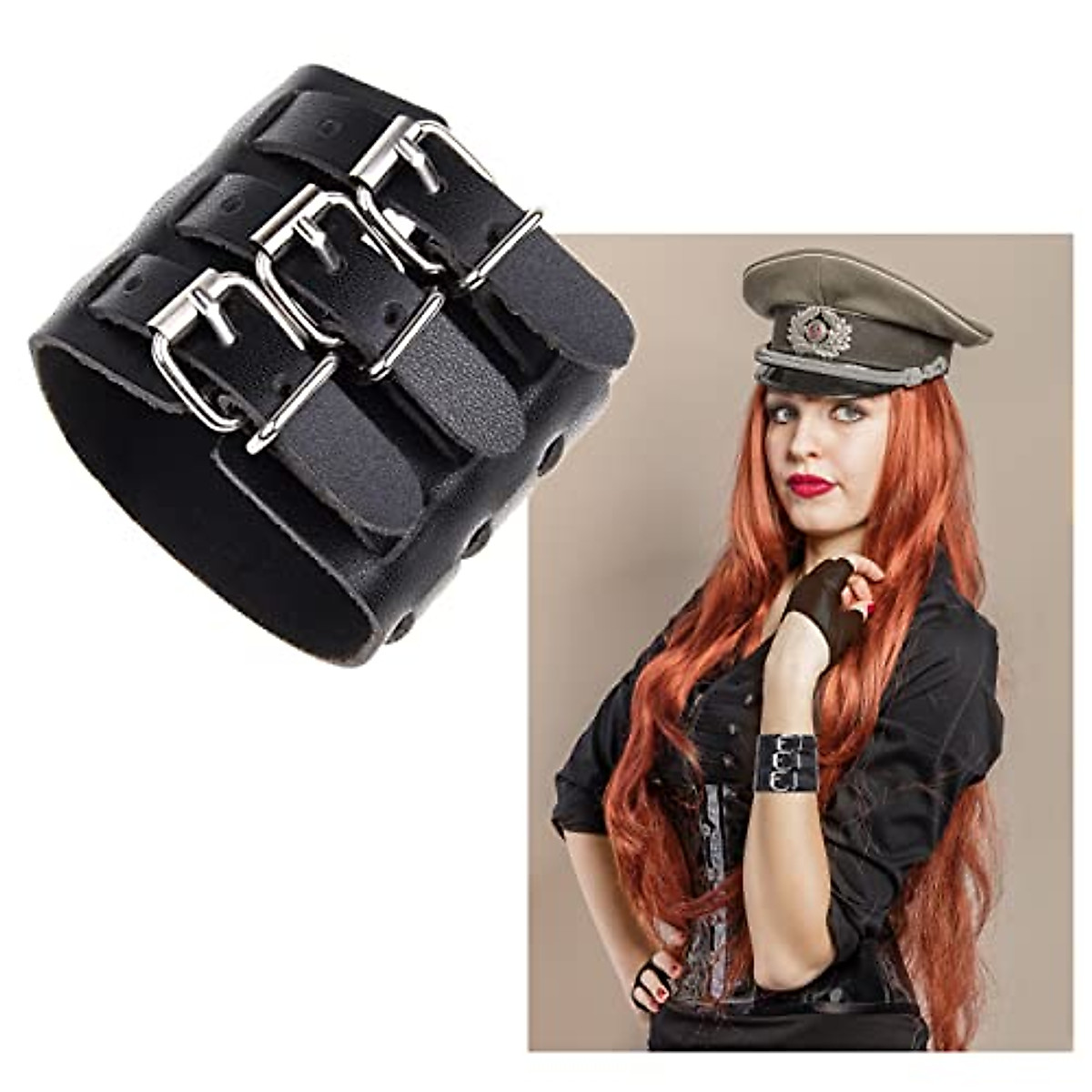 Eco-Fused Cosplay Punk Gothic Medieval Leather Wristband - Vintage, Viking, Steampunk, Rock Cuff Bangle - Unisex Bracelet - For Men and Women