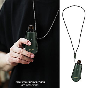 GELVTIC Leather Vape Holder Pouch Necklace Lanyard, Protective Case Cover for Vape Device Electronic Cigarette, Vape Carrying Case Bag Pocket (Green)