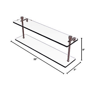 Allied Brass FT-2/22 Foxtrot Collection 22 Inch Two Tiered Glass Shelf, Antique Copper