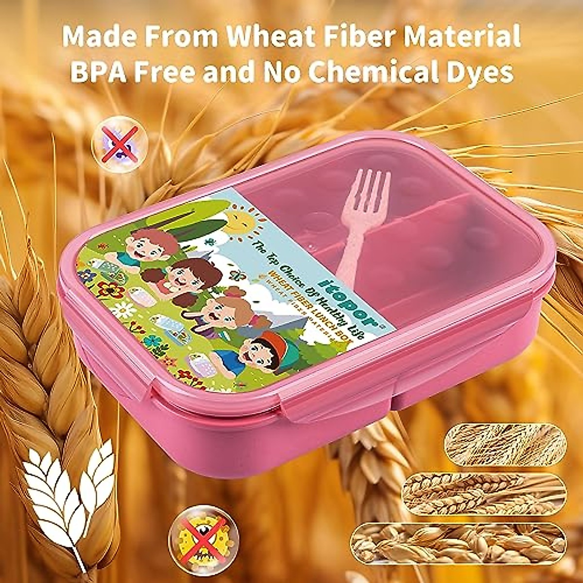 Itopor® Lunch Box,Natural Wheat Fiber Materials,Ideal Bento Box for Kids and Adults,Leak Proof Kids Lunch Box,BPA-Free,Mom's Choice,Healthy Food-Safe Bento Lunch Boxes for Family(Pink)