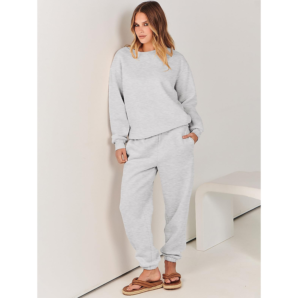 ANRABESS Women's Two Piece Outfits Lounge Set Long Sleeve Crewneck Sweatshirt Jogger Pants Tracksuit Sweatsuit 2024 Fall Sets Small