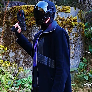 PDLING Punk Gothic Cyber Helmet Mask for Men,Techwear mask, Halloween Cosplay Costume Accessory with LED Light, Futuristic Helmet