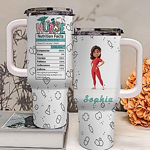 Personalized Nurse Tumbler 40oz -neurology-Custom Name Insulated Travel Mug with Handle & Straw, Gift for Nurses, Medical Workers, Appreciation, Mother's Day mr57D9