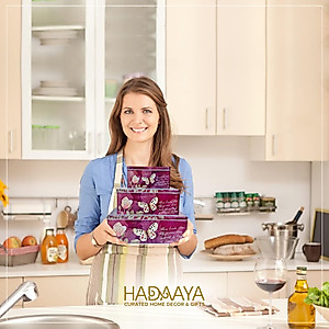 hadaaya Pack of 3 Rectangle Cookie Tins With Lids Multipurpose Tin Container for Cookies,Candies, Kitchen Storage, Stationery - BURGUNDY FLORAL BUTTERFLY