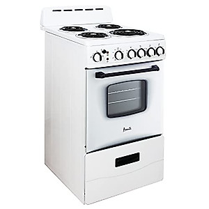 Avanti ERU200P0W Electric Range Oven Compact Design, 2.1-Cu.Ft. Capacity with 4 Coil Burners, Framed Glass Door, Storage Drawer and Broiler with Pan, 20-Inch, White