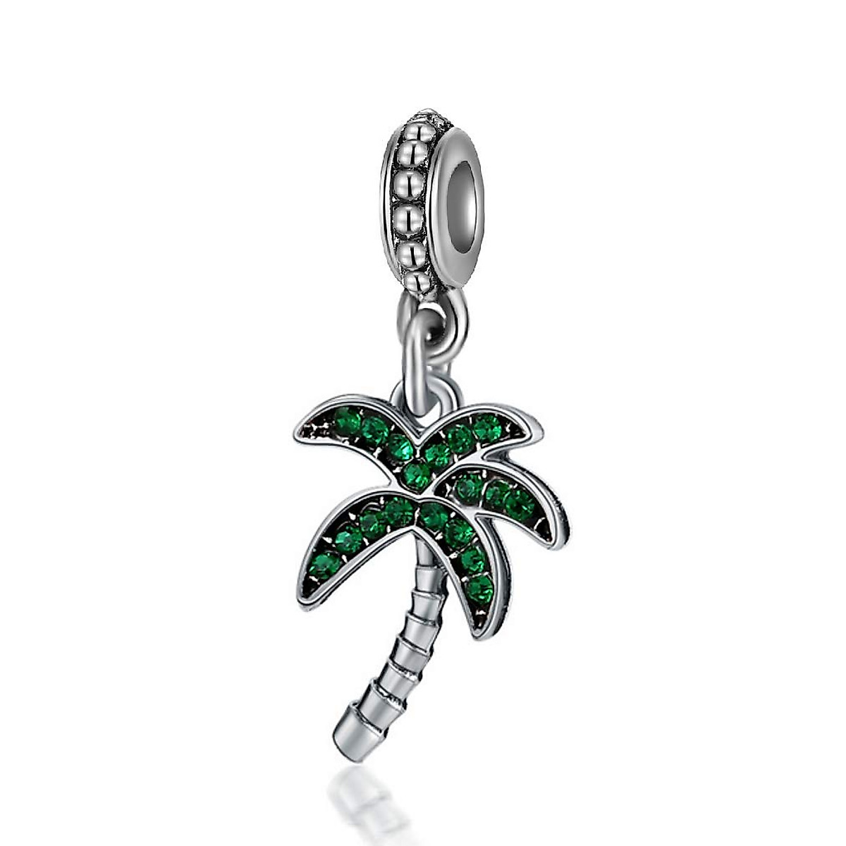 LaBenie Dangle Green Crystal Coconut/Palm Tree Charm Bead