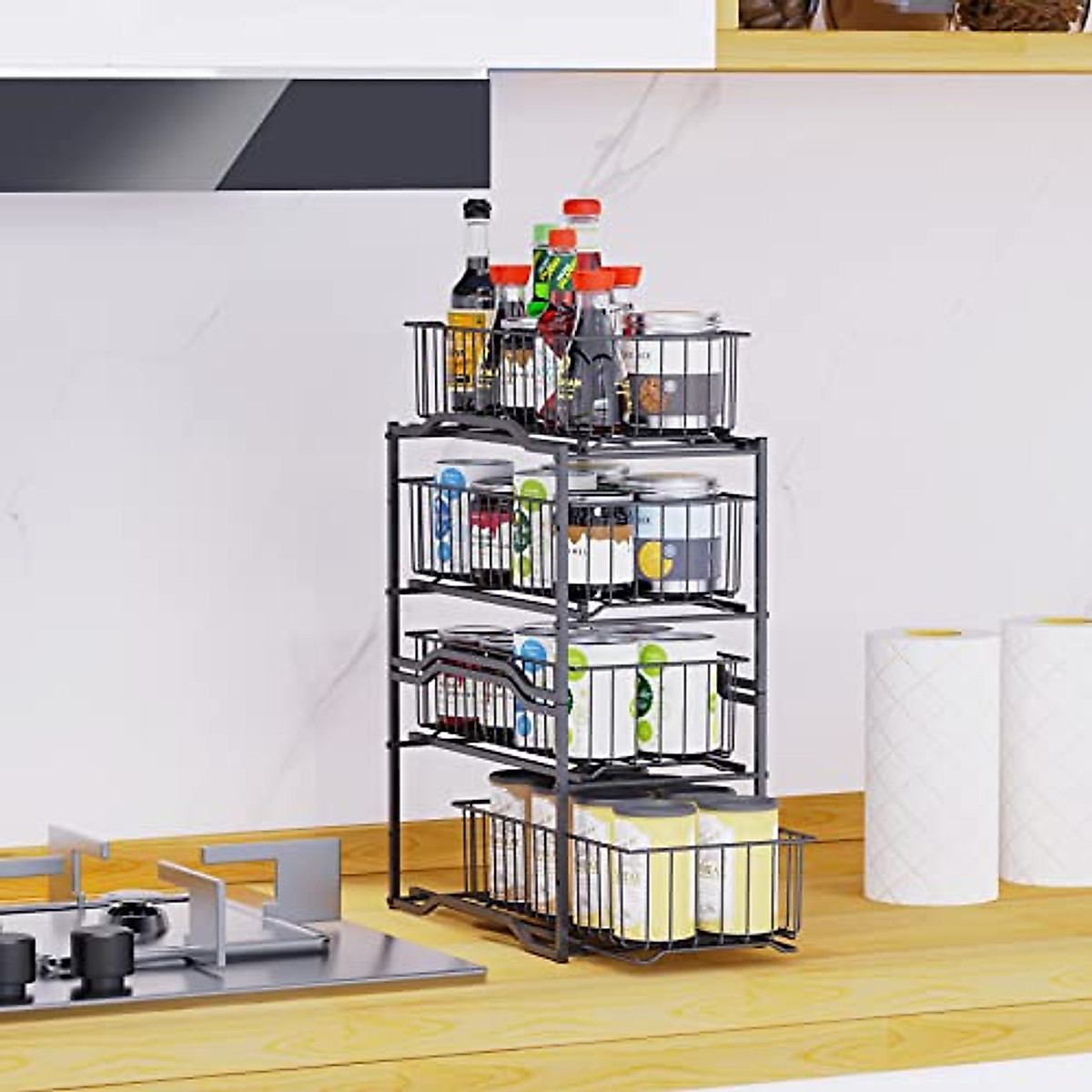 Simple Trending Stackable 2-Tier Under Sink Cabinet Organizer with Sliding Storage Drawer, Black