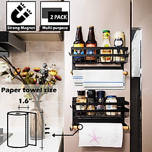 Sleclean Magnetic Spice Rack Organizer for Refrigerator, 2 Pack, Paper Towel Holder Magnetic, Kitchen Magnetic Shelf,11.8"x4.5"x6.3",Black