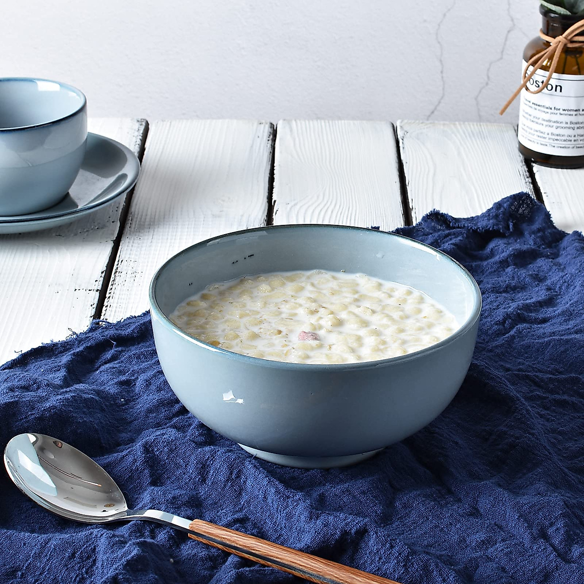 Bosmarlin Ceramic Bowl Set of 4, Dishwasher and Microwave Safe (5.75 Inches, Grey)