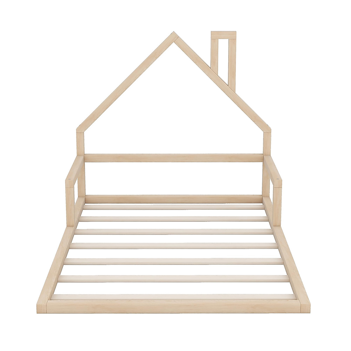 Harper & Bright Designs Full Size Floor Bed with House-Shaped Headboard, Full Montessori Floor Bed Frame, Full Platform Bed, Full House Bed for Kids Teens Girls Boys,No Box Spring Needed (Natural)