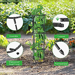 Growneer Plant Stake, 12 Pcs Plant Support Stakes, Stackable Flower Support Stake for Garden, Tomato Plant Support with 20m Twist Tie, Plant Holder for Indoor and Outdoor, Easy to Assemble