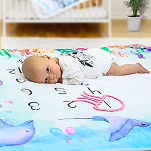Baby Monthly Milestone Blanket Boy and Girl - Extra Soft Fleece Blanket for Baby Shower - Milestone Blanket Baby Boy and Girl Nursery Decor - Capture Baby Growth - with Whale Chalkboard + 2 Frames