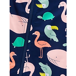 Simple Joys by Carter's Girls' 2-Pack 1-Piece Zip Rashguards, Navy Sea Friends/Peach Dots, 6-9 Months