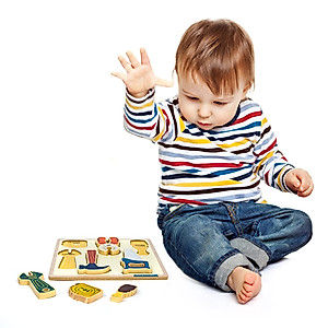 TOGELIN Wooden Puzzles for Toddlers 1-3, Baby Puzzles, Montessori Toys for Kids, Preschool Learning Toys for Boys and Girls-Animal & Tool