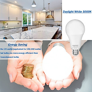 Venforze Bright Light Bulb,150w-200w Equivalent 2500LM E26 Led Bulb 23W Daylight White 5000K A21 Led Light Bulb Non-Dimmable 2-Pack