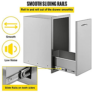 Mophorn Pull Out Trash Drawer 13.6Wx26Hx19.3D Inch Lower Sliding Rails Stainless Steel Roll Out Trash Bin Pull Out Tray Outdoor Kitchen Trash Drawer with Handle for BBQ Island Grill Station