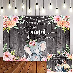 Avezano Elephant Baby Shower Backdrop for Girl Pink Floral Elephant It's a Girl Background Little Peanut Baby Shower Decorations Banners 7x5ft