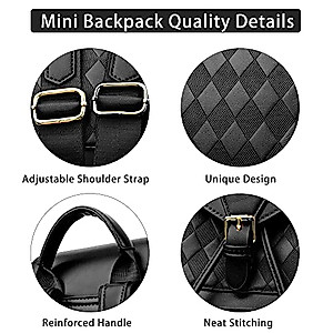 NZ SIXVONA Small Backpack for Women, Drawstring Mini Backpack Faux Leather Flap Checkered Backpack Purse for Women-Black