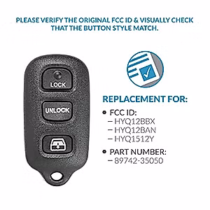 Keyless2Go Replacement for New Keyless Entry Remote Car Key Fob 4 Button FCC HYQ12BBX HYQ12BAN