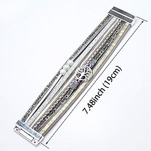 KSQS Tree of Life Multilayer Leather Wrap Bracelets，Boho Pearl Gorgeous Cuff Bracelet with Magnetic Buckle,Casual Bangle for Women