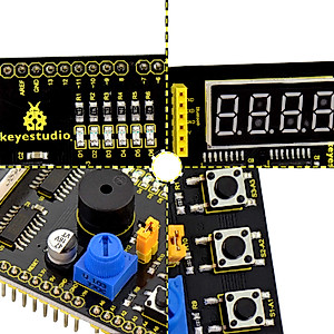 KEYESTUDIO Multi-Purpose Shield V2 with 4-Digit LED Display Module, Buttons and Buzzer for Arduinos Microcontroller for Mega, Electronic Programming Project